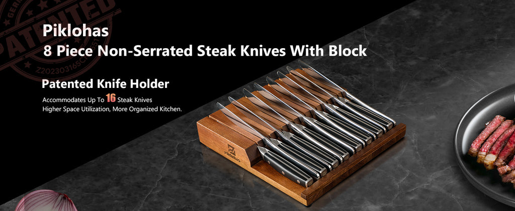 Steak Knives Set of 8 with Drawer Organizer, 4.5 Inch Non Serrated Din