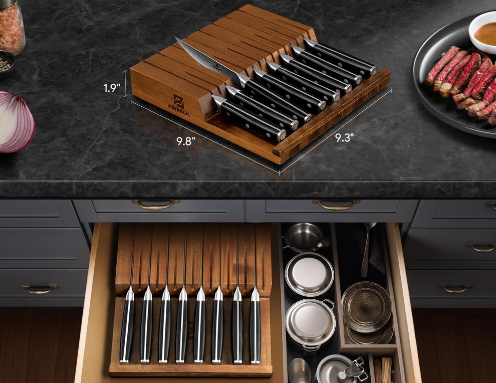 Piklohas Steak Knives Set of 8 with Drawer Organizer
